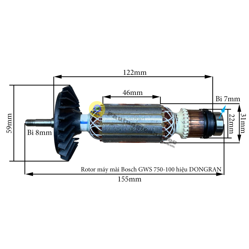 Rotor Máy Mài Bosch GWS 750-100 Hoặc GWS 750-125 Hiệu DONGRAN 100% Dây ...